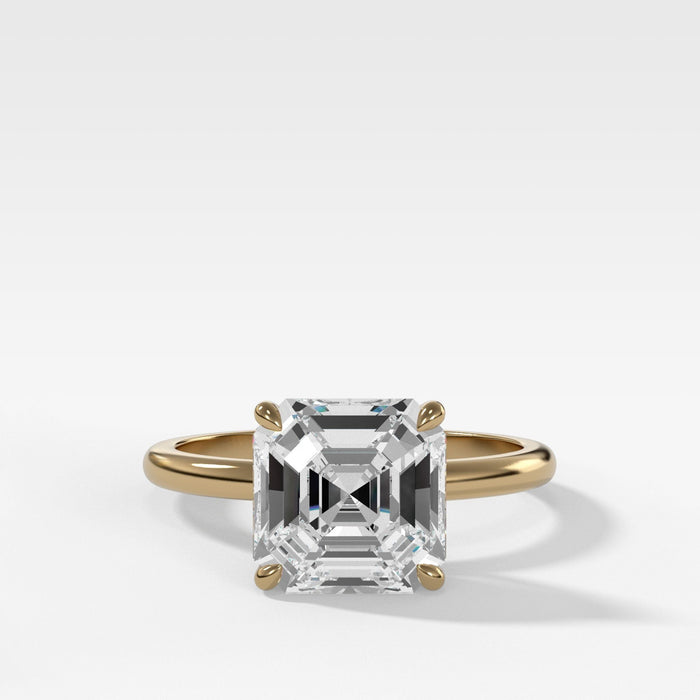 Crescent Solitaire Engagement Ring With Asscher Cut Diamond