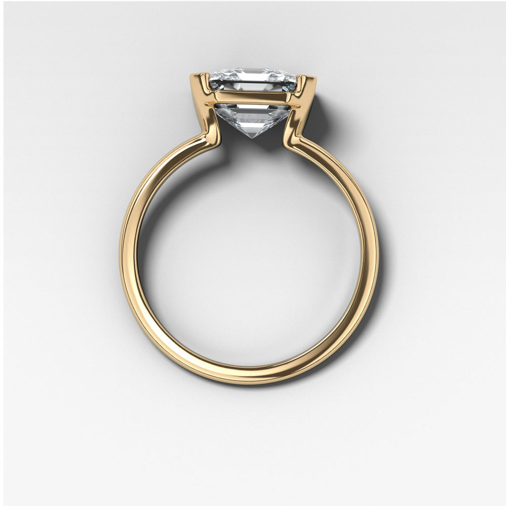 Half Bezel Solitaire Engagement Ring With Asscher Cut Diamond
