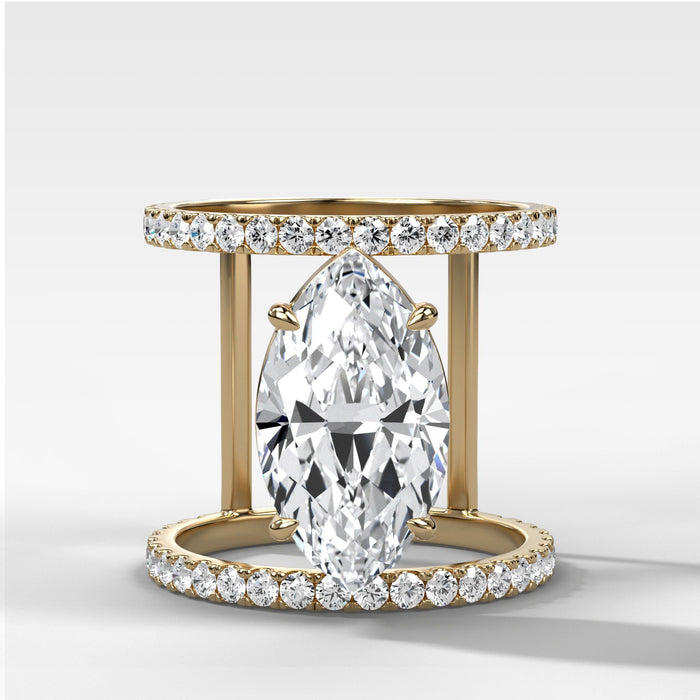 Double Row Gap Engagement Ring With Marquise Cut Diamond