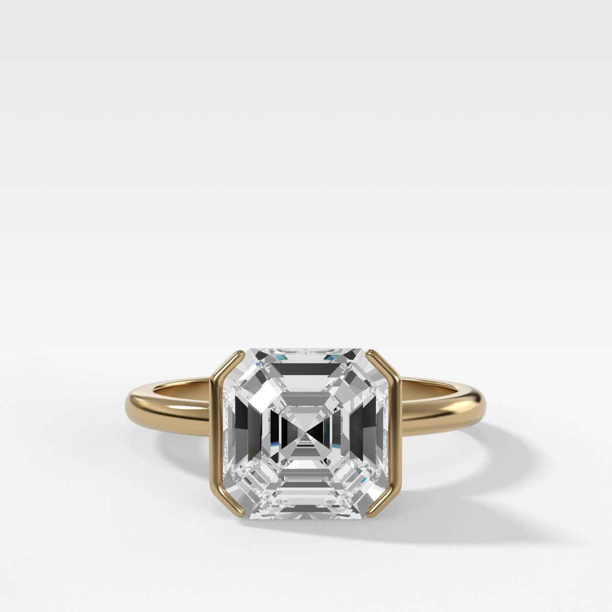 Half Bezel Solitaire Engagement Ring With Asscher Cut Diamond